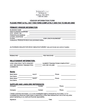 Fillable Online Vendor Profile Form Insurlease Fax Email Print
