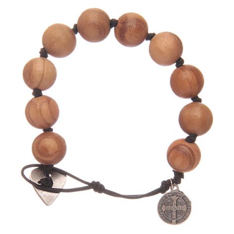 Pulsera Decenario Cuentas De Madera Medalla San Benito Venta Online