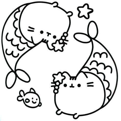 Dos Sirena Pusheen Y Pez Estrella Para Colorear Imprimir E Dibujar