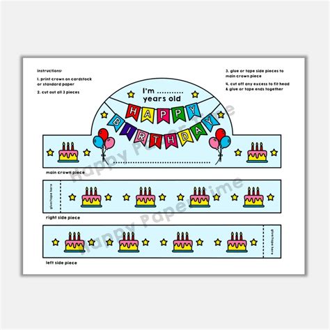 Happy Birthday Paper Crown Printable Costume Craft Activity Template
