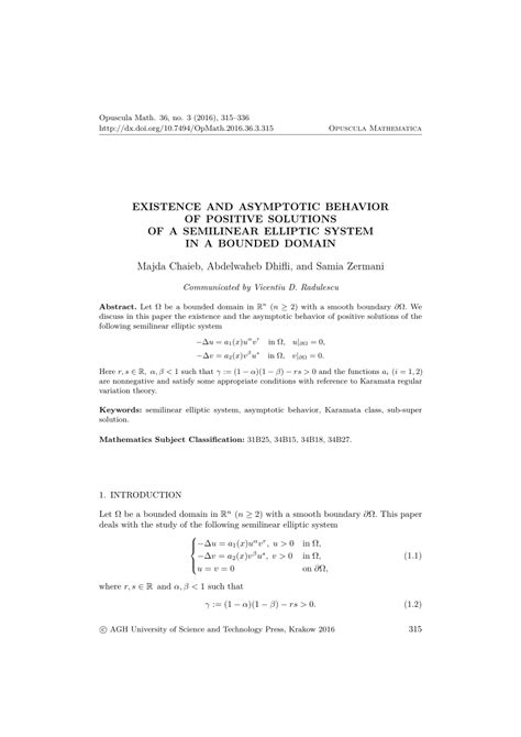 pdf existence and asymptotic behavior of positive solutions of a semilinear elliptic system in