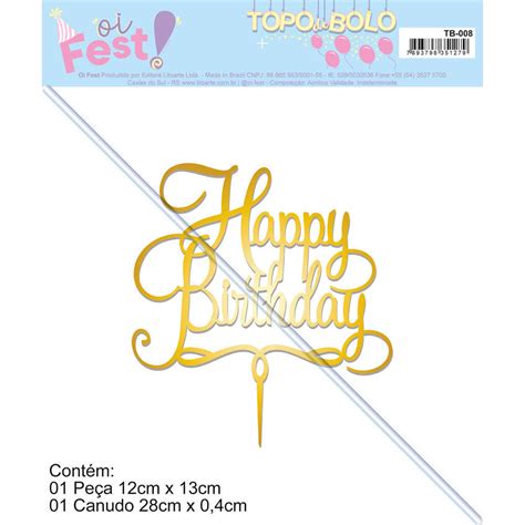 Topo De Bolo Happy Birthday Litoarte