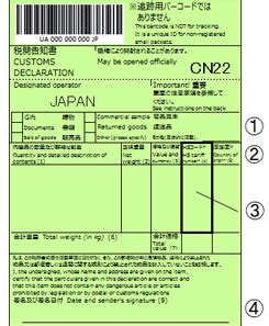 CN22税関告知書の書き方について ハガキのウラの郵便情報