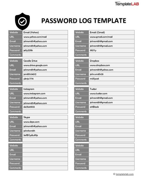 Best Password List Templates Word Excel Pdf Templatelab