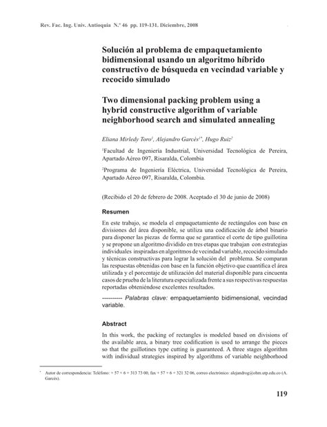 pdf two dimensional packing problem using a hybrid constructive algorithm of variable