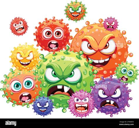 A Group Of Scary Cartoon Characters Representing Bacteria Germs And