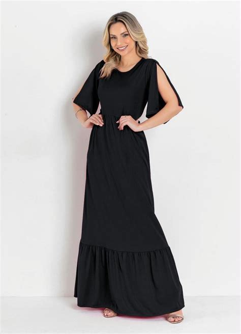 Vestido Longo Preto Moda Evangélica Rosalie