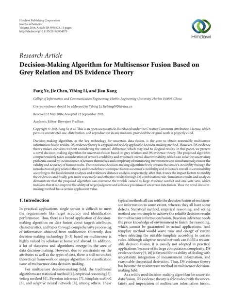 pdf decision making algorithm for multisensor fusion based on grey relation and ds evidence theory