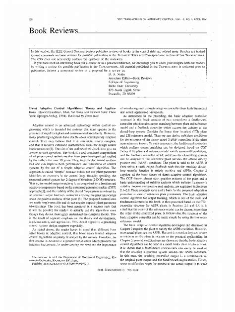 direct adaptive control algorithms theory and applications [book reviews] ieee journals