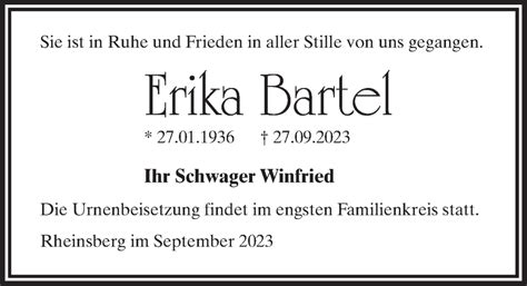 Traueranzeigen Von Erika Bartel Trauer Anzeigen De