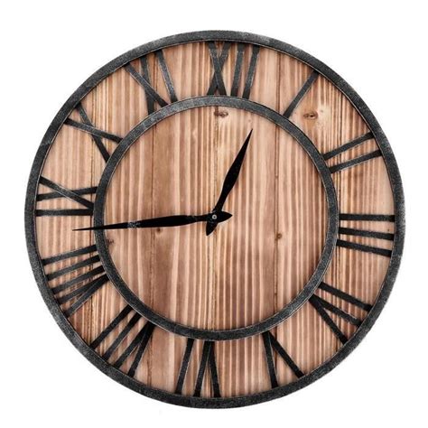 Horloge Murale Ronde En Fer En Bois Massif 40cm Sans Pile TAM
