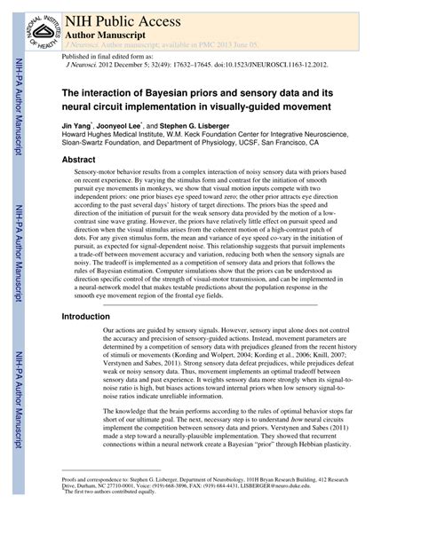 pdf the interaction of bayesian priors and sensory data and its neural circuit implementation