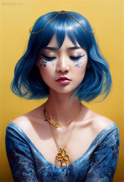 Dreamy Midjourney AI Portraits Of Women With Blue Hair Kawaii AI