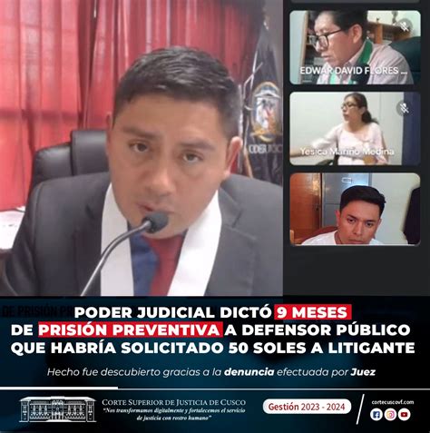 Poder Judicial dictó 9 meses de prisión preventiva a Defensor Público
