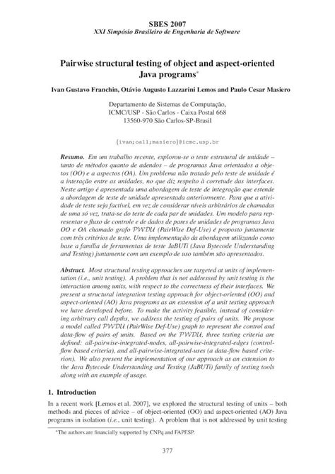 pdf pairwise structural testing of object and aspect oriented java … · pairwise structural