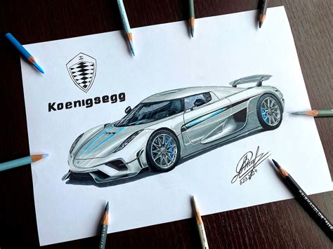 Car Drawing Set Of 3 Koenigsegg Digital Art Handmade Realistic