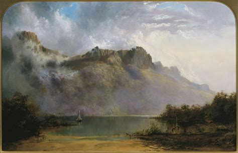 1600x900 Resolution Painting Of Boat On Body Of Water Near Mountain