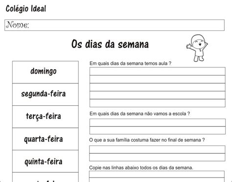 Atividades Infantis Sobre Os Dias Da Semana Desenhos Para Colorir