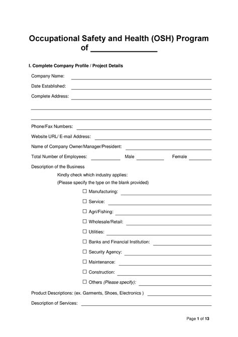 OSH Program Template Safety Occupational Safety And Health OSH