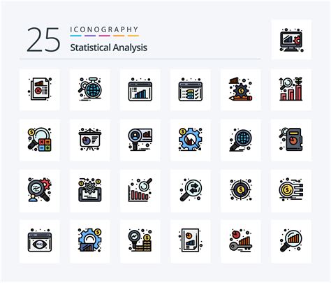 Statistical Analysis 25 Line Filled Icon Pack Including Web Development Globe Analysis Data