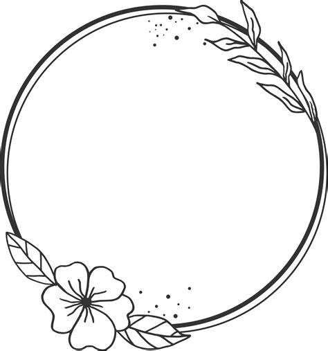 Circle Floral Border With Hand Drawn Flowers And Leaves For Wedding Or