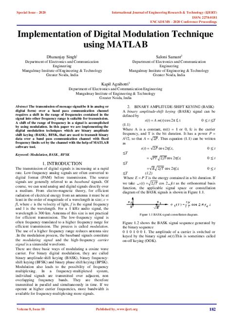 pdf ijert implementation of digital modulation technique using matlab ijert journal