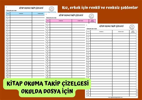 Kitap Okuma Takip Çizelgesi Dosya İçin Eğlenerek Öğrenelim Esra