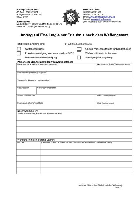 Antrag Auf Erteilung Einer Erlaubnis Nach Dem Waffengesetz