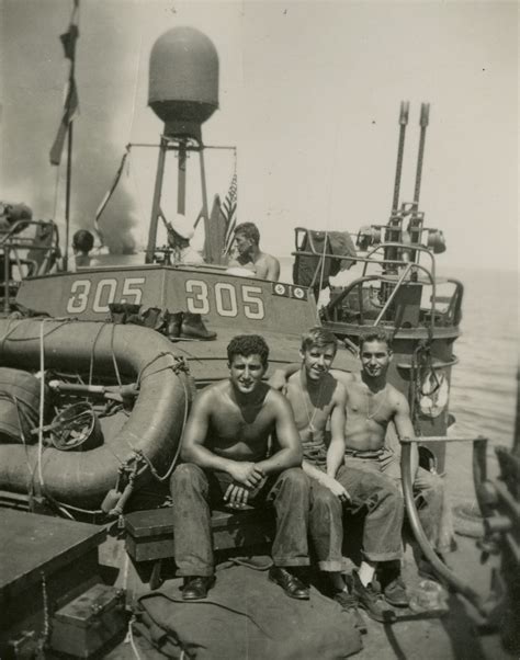 Shirtless United States Sailors On Deck Of The PT 305 Mediterranean