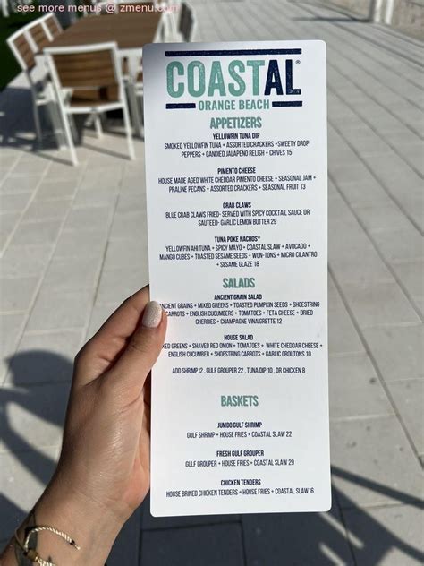 Menu At Coastal Orange Beach Pub Bar Orange Beach