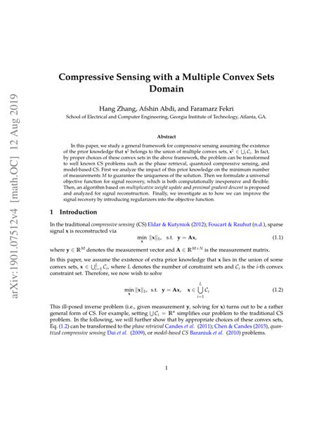 pdf compressive sensing with a multiple convex sets domain