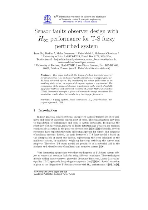 pdf sensor faults observer design with h ∞ performance for t s fuzzy perturbed system