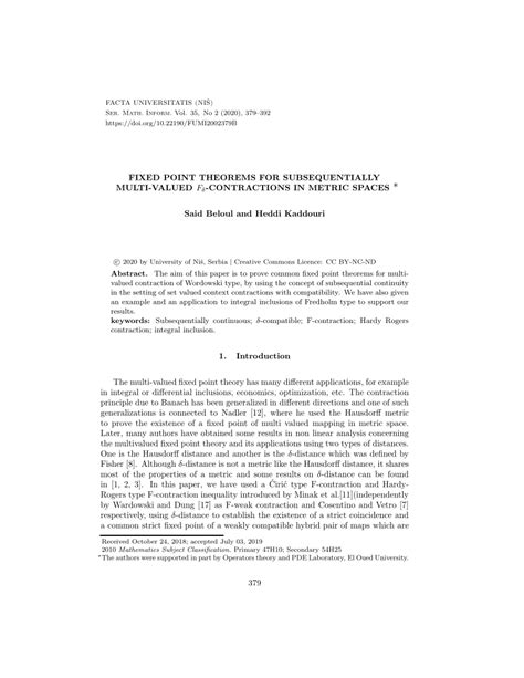 pdf fixed point theorems for subsequentially multi valued f δ contractions in metric spaces