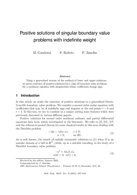 pdf positive solutions of superlinear boundary value problems with singular indefinite weight