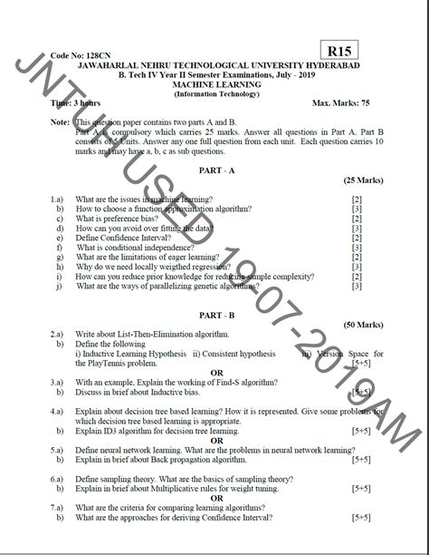 jntuh b tech machine learning july 2019 question paper university question papers