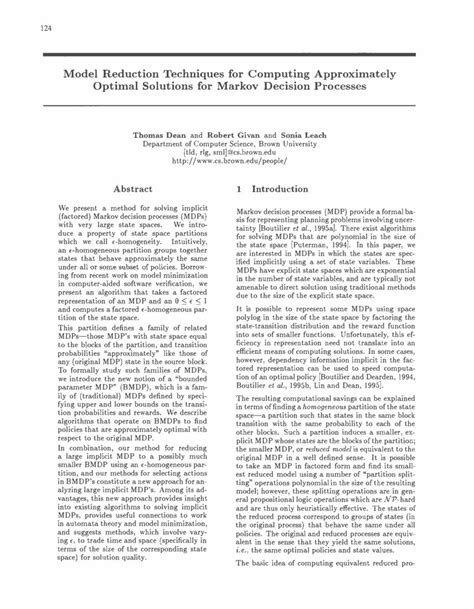 model reduction techniques for computing approximately optimal solutions for markov decision