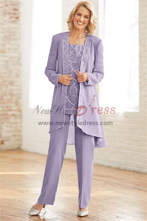 Lavender Chiffon Mother Of The Bride Pant Suit Dress With Sequins