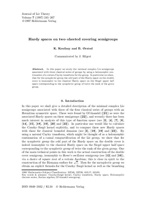 pdf hardy spaces on two sheeted covering semigroups bent Ørsted