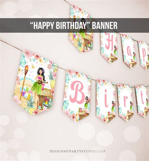 Aloha Happy Birthday Banner Tropical Luau Birthday Luau Party