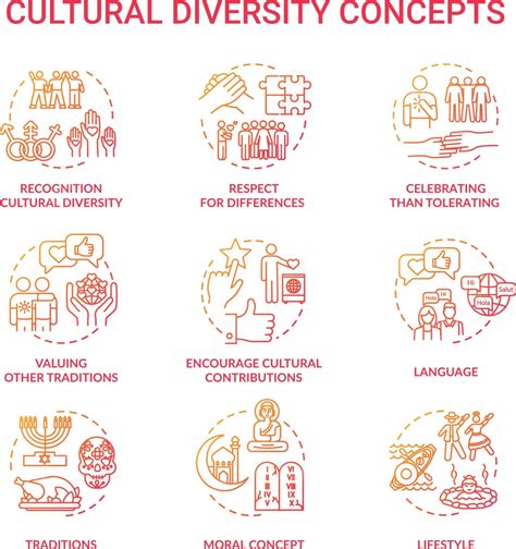 Cultural Diversity Concept Red Icons Set Community Metaphor Tradition