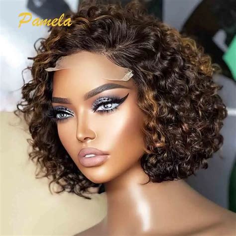 Peruca Curta Sem Cola Para Mulheres Cabelo Humano Loiro Destacado