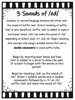 3 Sounds Of Suffix Ed An Orton Gillingham Helper By Helpful Handouts