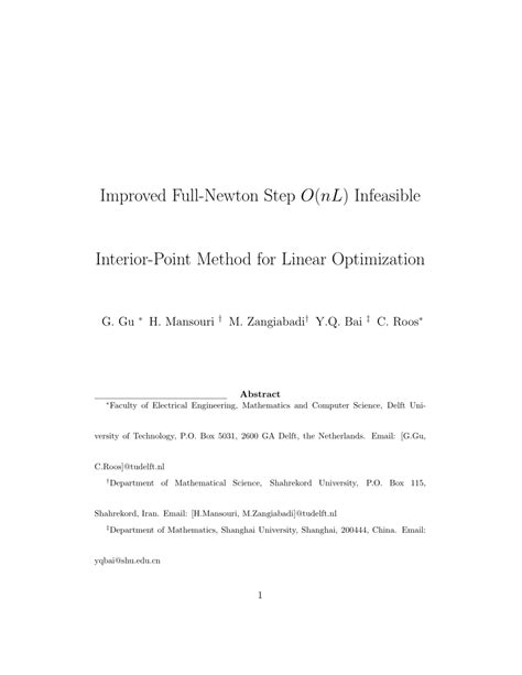 pdf improved full newton step o nl infeasible interior point method for linear optimization