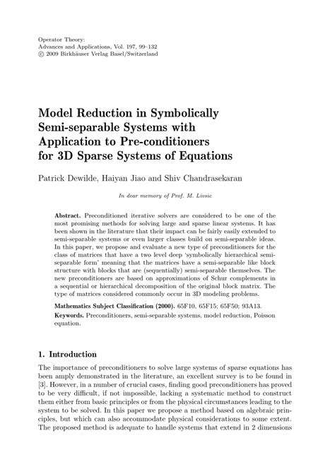 pdf model reduction in symbolically semi separable systems with application to pre