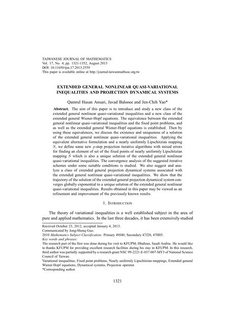 pdf extended general nonlinear quasi variational inequalities and projection dynamical systems