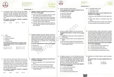 5 Sınıf Türkçe Sözcükte Anlam MEB Kazanım Testi PDF HangiSoru
