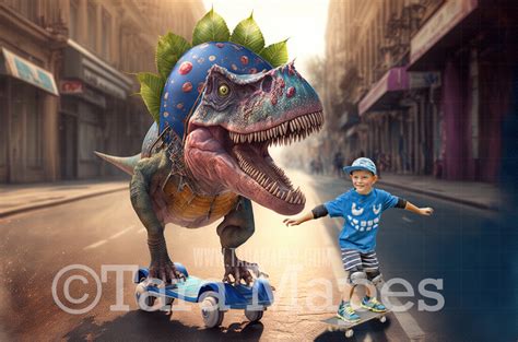 Funny Dinosaur Skateboarding Digital Backdrop Dino On Skate Board