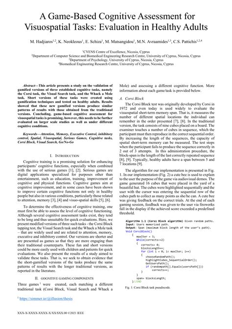 pdf a game based cognitive assessment for visuospatial tasks evaluation in healthy adults
