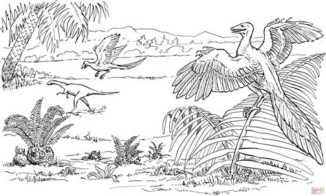 Archaeopteryx And Compsognathus Coloring Page Free Printable Coloring
