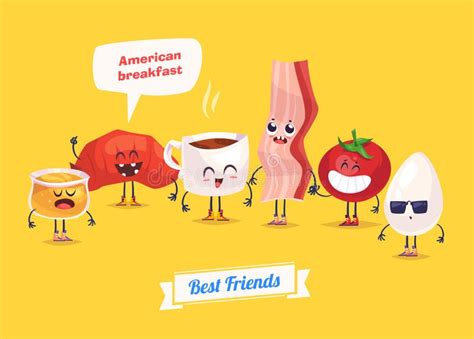 Set Of Breakfast Characters Vector Cute Cartoons Stock Vector Image